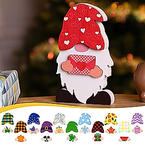 Jetec 24 Pieces DIY Wooden Interchangeable Gnome Signs Wood Seasonal Craft Chunky Gnome Interchangeable Cutouts Decoration Kit for Easter Summer 4th of July Holiday