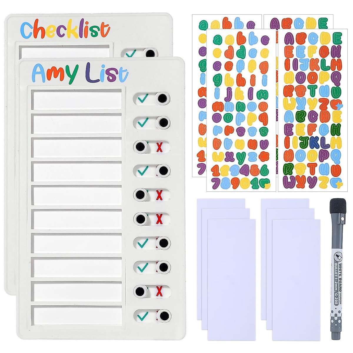 2 Pieces Dry Erase Chore Chart Blank To Do List Checklist Board ADHD Tools for Kids with Detachable Cardstock DIY Alphabet Stickers for Home Routine Planning (Minimalist)