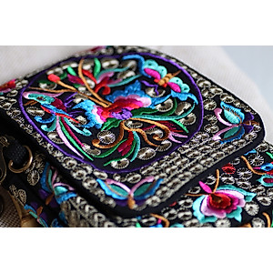 Canvas Crossbody Bag Cell phone Pouch Coin Purse for Women Embroidery Retro (flower)