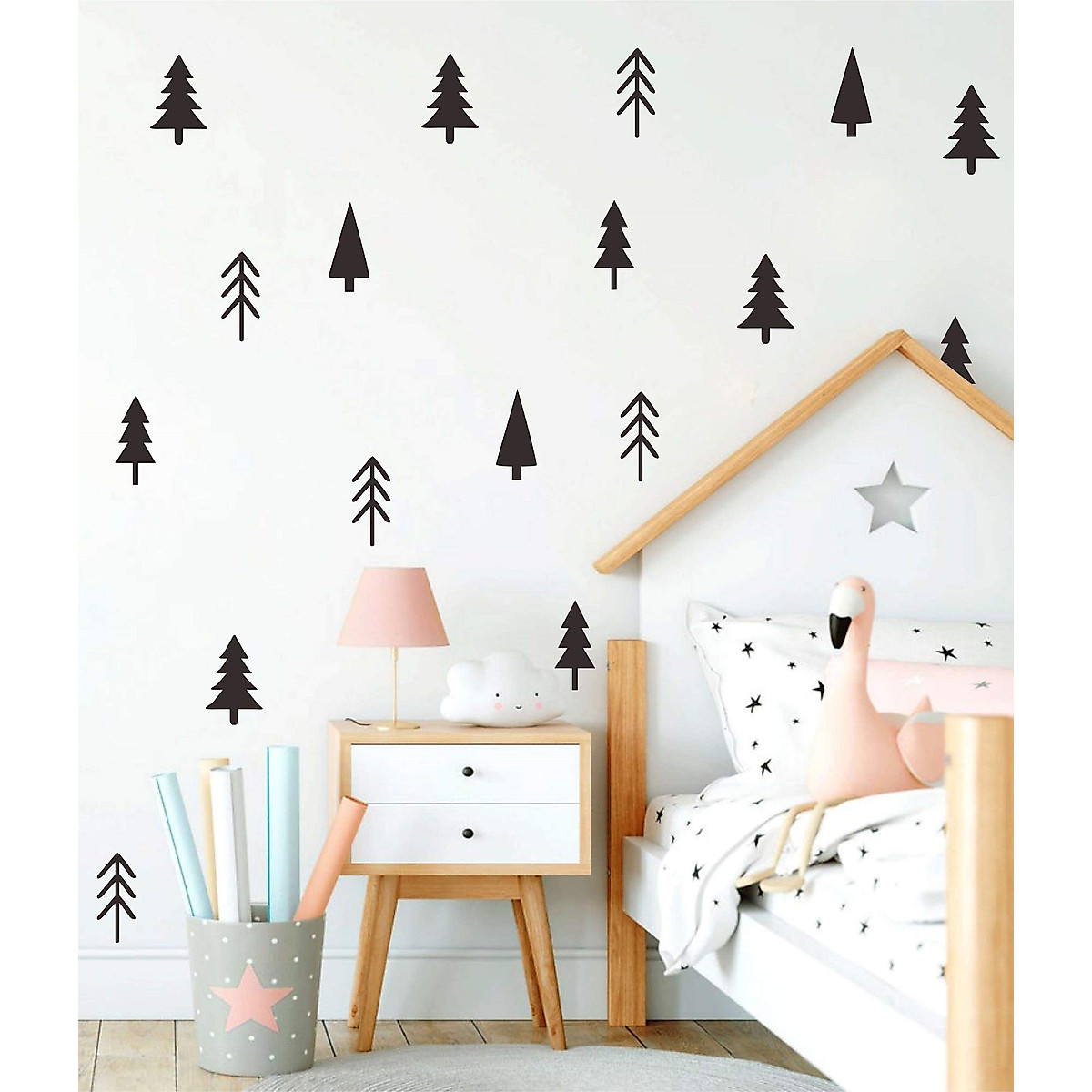 Small Pine Tree Wall Sticker Vinyl Black Tree Wall Decals Forest Tree Wall Stickers Woodland Tree Decals Peel and Stick Pine Tree Wall Decals for Nursery Kids Room Bedroom Decor
