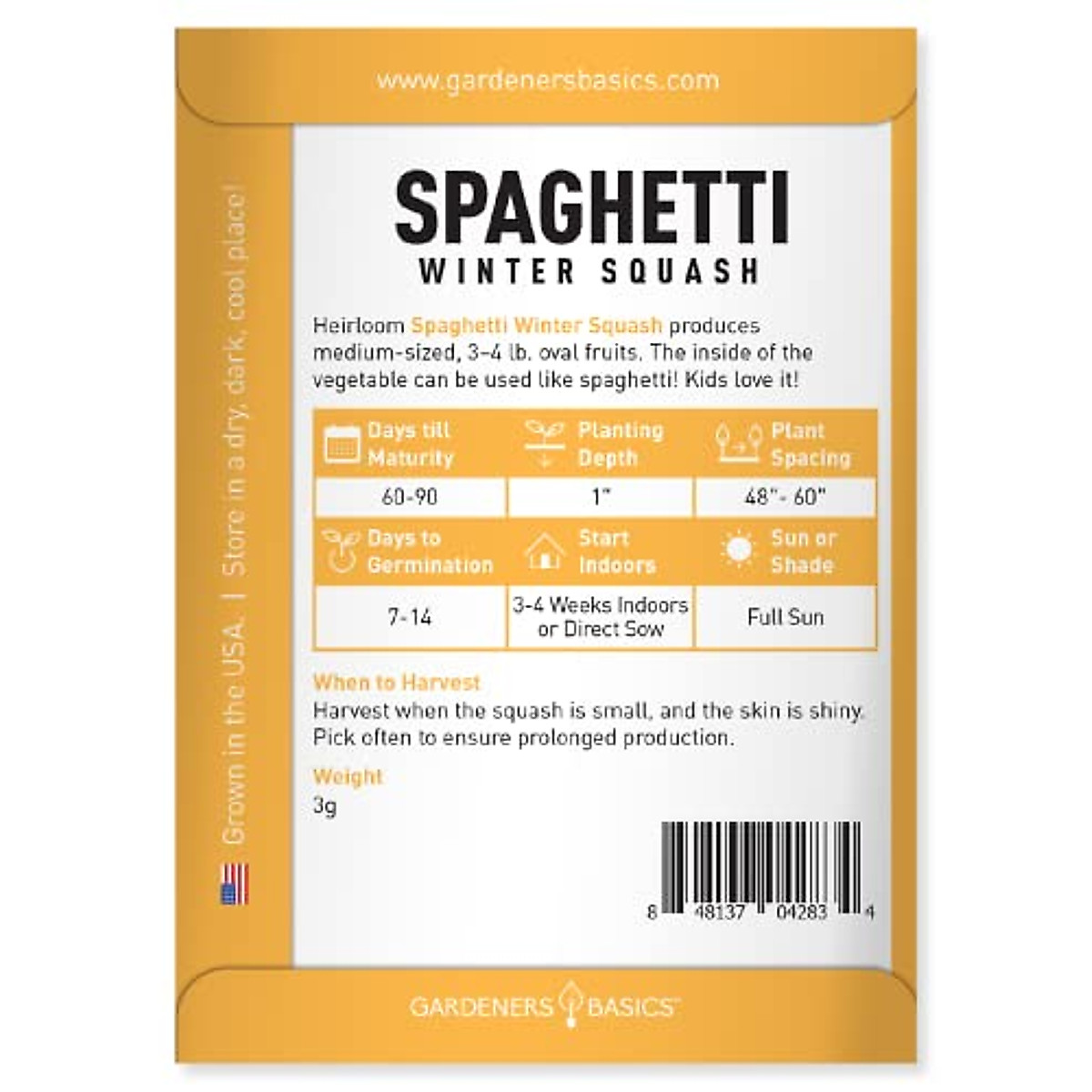 Spaghetti Squash Seeds for Planting - Winter Squash Heirloom, Non-GMO Vegetable Squash Variety- 3 Grams Seeds Great for Summer Garden by Gardeners Basics