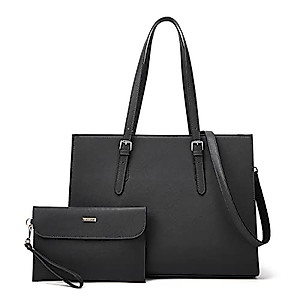 Laptop Bag for Women 15.6 inch Laptop Tote Bag Leather Classy Computer Briefcase Work Waterproof Handbag Professional Shoulder Bag Womens Business Office Large Capacity Bag Purse 2pcs