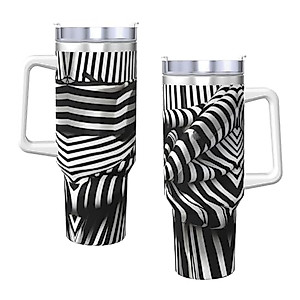 HULIBIN Black & White Stripe Print Double Deck Stainless Steel Travel Coffee Cup With Lid 40 Oz Ice Bully Cup