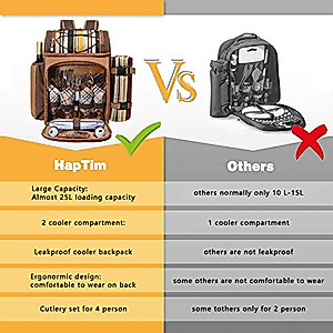 Hap Tim Picnic Backpack Cooler for 4 Person with Insulated Leakproof Cooler Bag, Wine Holder, Fleece Blanket, Cutlery Set,Perfect for Beach, Day Travel, Hiking, Camping, BBQs, Family and Lovers Gifts