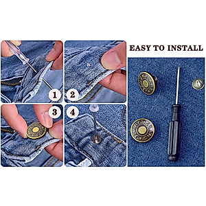 12 Sets Adjustable Buttons for Jeans, 20mm No Sew Instant Metal Buttons, Removable Jean Buttons Replacement Repair Kit with Threads Rivets and Screwdriver