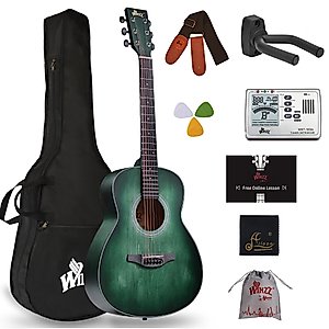 WINZZ HAND RUBBED Series - 36 Inches 3/4 Dreadnought Acoustic Acustica Guitar Bundle, Dark Hunter Green