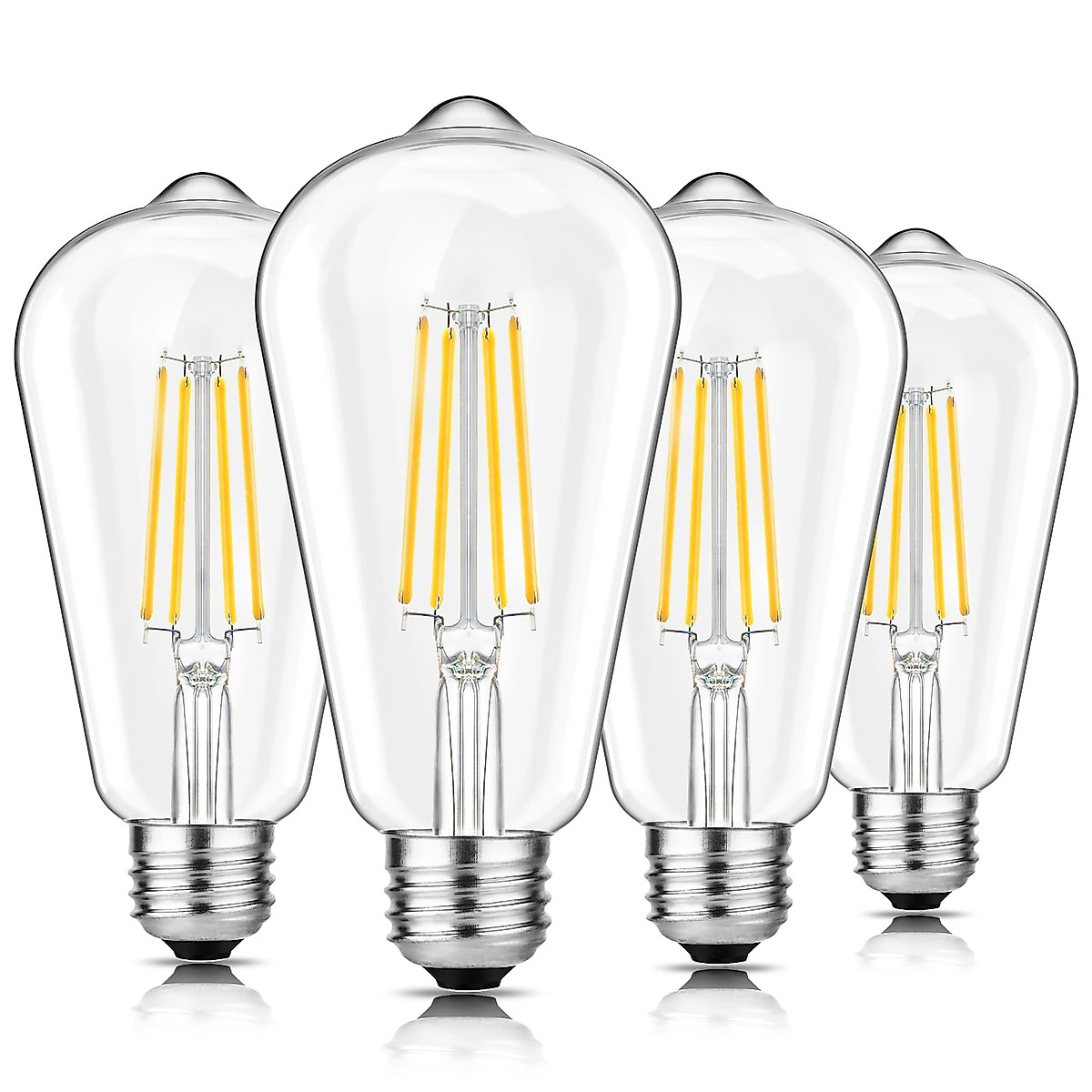 Svater 4-Pack Vintage LED Edison Bulbs 60W Equivalent, 6W ST58 2700K Warm White Antique LED Filament Bulbs, E26 Medium Base, Clear Glass Style for Home and Commercial, Dimmable