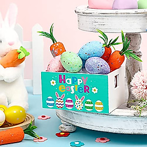 Bucherry Easter Mini Wooden Crate Set Easter Tiered Tray Decor Farm Fresh Eggs Wooden Basket with Easter Eggs and Carrots Easter Table Decor for Spring Kitchen Home Decor (Egg Style)