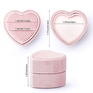 WantGor Velvet Ring Box, Double Jewelry Ring Gift Box Vintage Ring Display Holder Engagement Wedding Box with Detachable Lid (Pink)