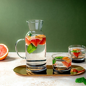 Agayah Water Carafe with Glass Cup for Nightstand and Gold Tray, Bedside Water Carafe and Glass Set. Water Carafe 32 OZ, glass cup 7 OZ (UK based)