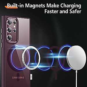 TIANNIUKE Magnetic Case for Samsung Galaxy S22 Ultra, [with Camera Lens Protector] Compatible with MagSafe,Slim Fit Shockproof Protective Phone Case for Samsung S22 Ultra 6.8" 2022 (Burgundy)