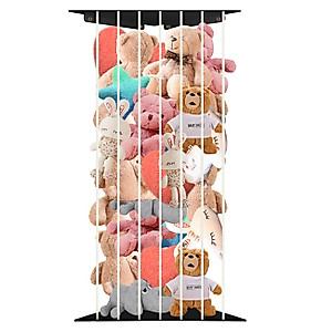 Cyfromt Toy Storage Organizer Corner Stuffed Animal Plush Toy Storage Kids Room Holder with Length Adjustable Large Toys Wall Hanging Shelf for Nursery Playroom Bedroom Sturdy Metal Black