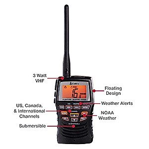 Cobra Marine Radio - MR HH150 FLT - 3 Watt, Floating, Long Range, Handheld, VHF Radio, NOAA, International, Waterproof, Submersible, Weather Alerts, LCD Screen, Belt Clip