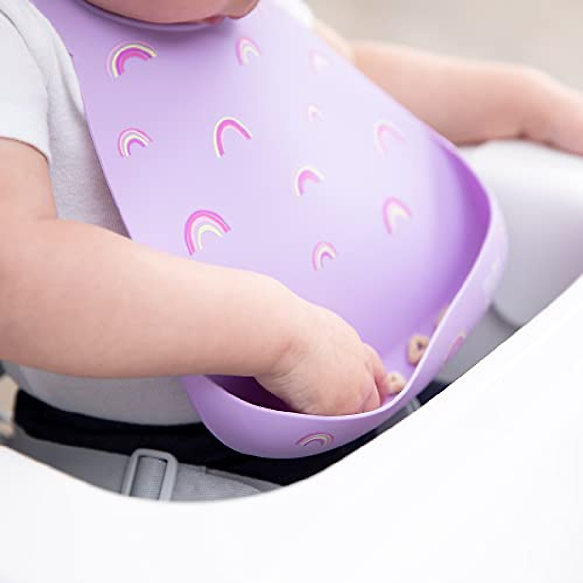 Bumkins Bibs, Silicone Pocket for Babies, Baby Bib for Girl or Boy, for 6-24 Months Up to Toddler, Essential Must Have for Eating, Feeding, Baby Led Weaning Supplies, Mess Saving, Rainbows Purple