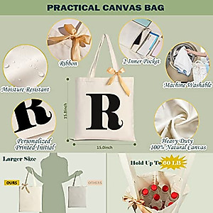 AUNOOL Initial Canvas Tote Bag Makeup Bag Birthday Gifts for Women Personalized Beach Bags 2 Inner Pockets Bridesmaid Gifts Reusable Gift Bags with Handles Monogrammed Gifts for Friends Mom Letter A