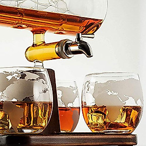 Whiskey & Wine Decanter Gifts for Men & Dad, Ship Decanter 1000ml, Set with 4 Globe Drinking Glasses - Cool Liquor Dispenser for Home Bar Unique Birthday Gift Ideas from Wife, Daughter, Son Present