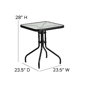 Flash Furniture Lila 23.5'' Square Glass Metal Table with 2 Black Metal Aluminum Slat Stack Chairs
