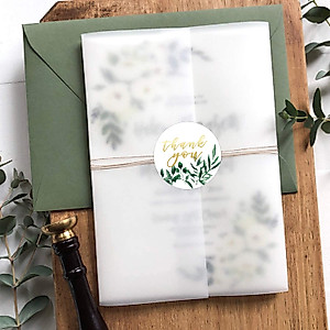 Abeike Thank You Label Sticker 1.5 Round.500 Labels per Roll, Thank You Sticker for Birthday, Wedding, Gift.The Poster Pattern is Two Different Leaves. Golden Font. GreenGold