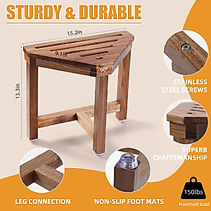 Boulphia Shower Stool for Shaving Legs 13.3 in, Acacia Wood Corner Shower Stool, Shower Foot Rest for Shaving Legs Suitable for Small Shower Spaces-Safe & Stable, Non-Slip Design