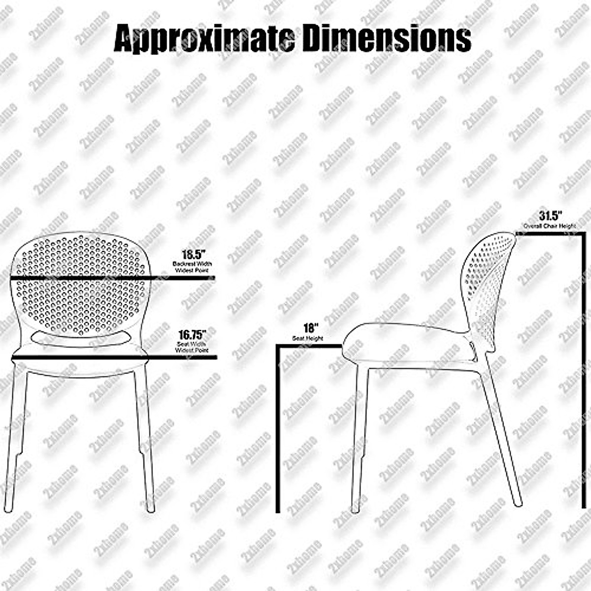 2xhome Set of 4 Blue Contemporary Modern Stackable Assembled Plastic Chair Molded with Back Armless Side Matte for Dining Room Living Designer Outdoor Garden Patio Balcony Work Desk Kitchen