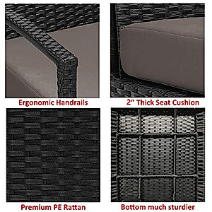 3 Piece Patio Conversation Furniture Set, Porch Furniture Rattan Bistro Sets, Patio Set Wicker Outdoor Chairs and Table Set with Coffee Table and Cushions for Yard Poolside Backyard, Brown