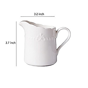 Sizikato White Porcelain Pitcher with Handle, 8 Oz Creamer Pitcher.