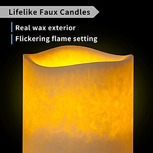 Furora LIGHTING Ivory Crystallized Real Wax Flickering Candles with Remote and Timer, 4 Pillars and 4 Votives Pack of 8 for Home Décor, Battery Included