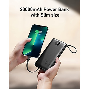 VEEKTOMX Power Bank with Built in Cables 20000mAh, Portable Charger for iPhone, USB C LED Display External Battery iPhone Charger Compatible with iPhone, iPad, Samsung and Android Devices for Travel