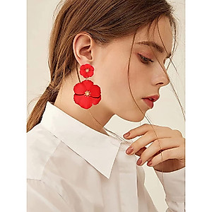CEALXHENY Flower Dangle Earrings Boho Layered Floral Petal Drop Earrings Statement Stud Earring for Women (A-Red)