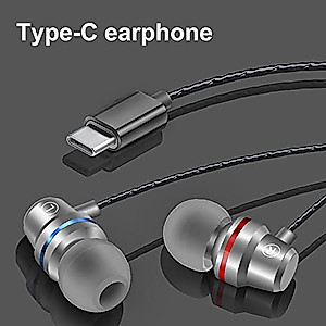 Washranp YT1 Wired Earbuds in-Ear Heavy Bass Metal Type-c Wire Control Music Earphones for Gaming Sport iOS Android Smartphone Black