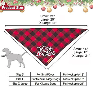 ADOGGYGO Christmas Dog Bandanas, Classic Red Green Plaid Dog Christmas Scarf Triangle Bib, Multiple Sizes Offered, Merry Bandanas for Medium Large Dogs (Large, Christmas)