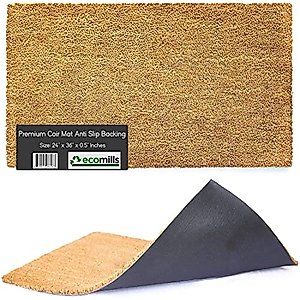Ecomills Coco Coir Door Mat, 24" x 36" x 0.5", Heavy Duty, Indoor Outdoor, Large Size, Non-Slip Backing, Mats for Entry Ways, Garage, Floors, Patio, Entrance Areas