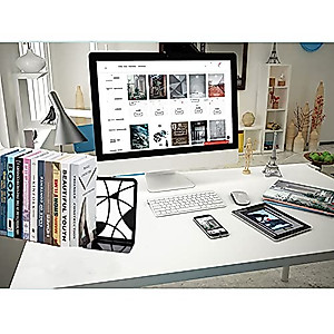 Book Ends Metal Bookends for Shelves, Decorative Bookends for Office School Home, 3 Pair Black Heavy Duty Bookends Abstract Art Design Book Stoppers with Pen Holder,6 Piece