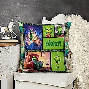 Christmas Green Monster Blanket, Ultra Soft Flannel Fleece Throw Blankets Lightweight Warm Travel Blankets with 1 Throw Pillow Covers for Couch Sofa Bed Kids Adults All Season