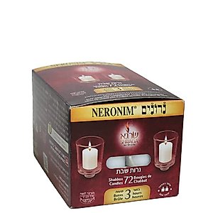 Only Kosher Candy Neronim 3 Hours Burning Time Votive Shabbat Candle, Traditional Shabbos Candles, 72 Pack