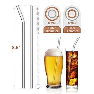 Foogwee® 20 Packs Reusable Glass Straws Set, 8.5'' x 10mm Clear Drinking Straws for Smoothies, Shakes, Coffee, Juice, Sodas, Milk, Tea, Cocktails, Set of 8 Straight and 8 Bent with 4 Cleaning Brushes