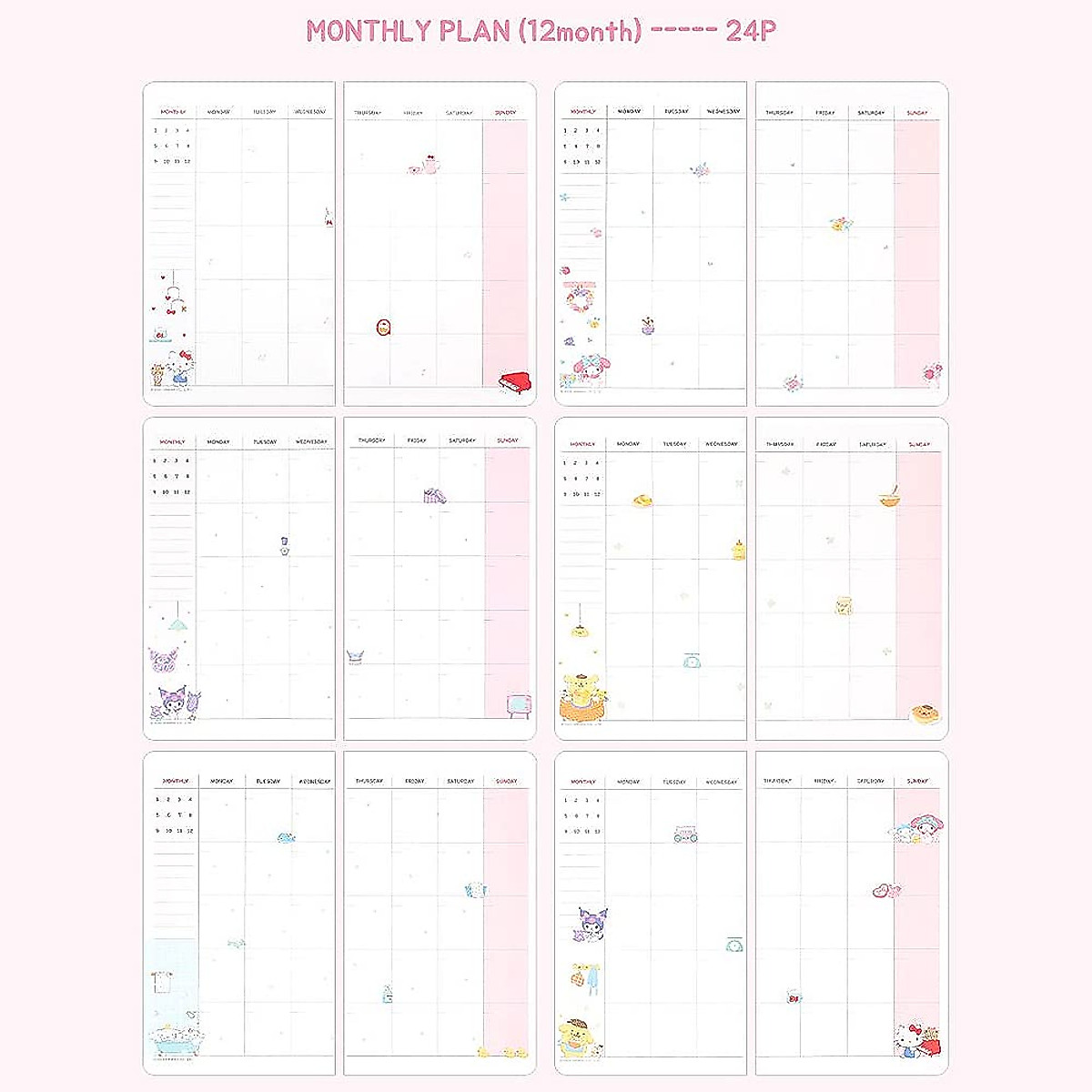 Kity Friends Cute Kitty Character 365 Daily Undated Planner Scheduler Diary 1PC (Mint)