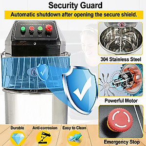 TECHTONGDA 30L Commercial Dough Mixer Electric Flour Mixer Dual Rotating Double Speed Dough Kneading Machine Stainless Steel Stand Mixer Pizza & Bread Dough Mixing Machine for Restaurant Pizzeria