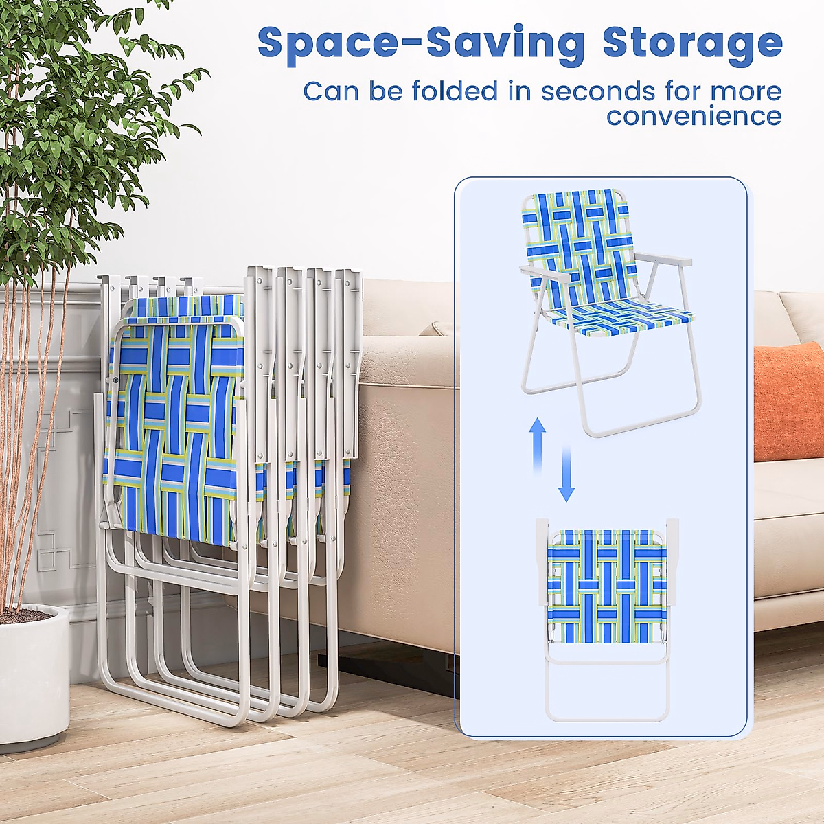 Tangkula Folding Lawn Chairs Set of 6, Portable Webbed Chairs with Webbing Seat & Back, Widened Armrests, Heavy Duty Metal Frame, Lightweight Patio Dinning Chairs for Yard, Camping, Poolside, Beach