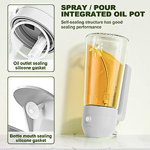 Showvigor Oil Spray Bottle, 2 in 1 Oil Spray and Oil Container, 470ml/ 16oz Olive Oil Spray Bottle,Cooking Oil Spray Glass for Used for Air Fryer, Baking, Grilling(GREY)
