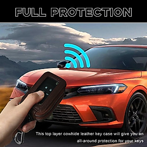 Car Key Fob Case, Double Zipper Genuine Leather Protection Key, Universal Premium Car Key Fob Case, Metal Hook and Keyring with Transparent Window for Men Women (Coffee)