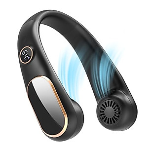 SLENPET Neck Fan, Rechargeable Personal Fan Portable, Hands Free wearable Battery Operated Fan 5 Speeds, USB Neck Cooling Fan for Indoor Outdoor, Adjustable Width Fit, Digital Display, 4-12 Hours