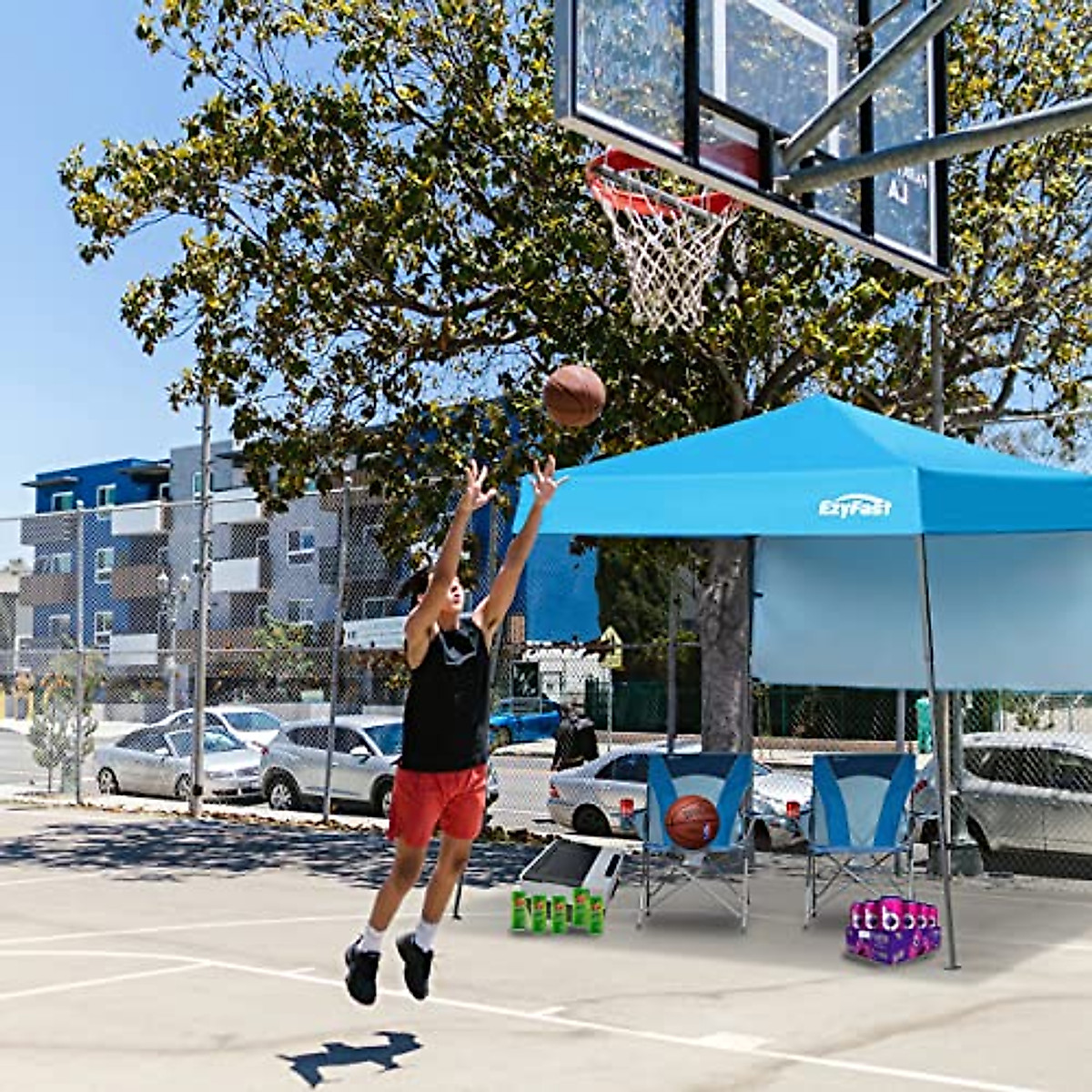 EzyFast Ultra Compact Backpack Canopy, Pop Up Shelter, Portable Sports Cabana, 7.5 x 7.5 ft Base / 6 x 6 ft top for Hiking, Camping, Fishing, Picnic, Family Outings