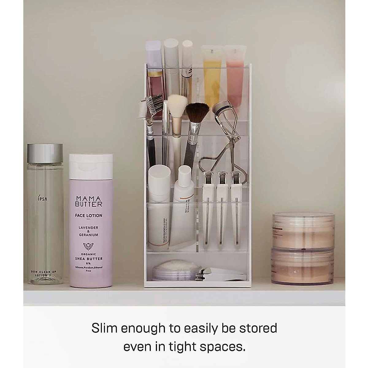 YAMAZAKI Home Tower Jewelry & Makeup Organizer, Standup Cosmetic Storage Box, Display Case - Angled - Abs Plastic