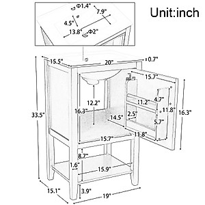 ANTSKU 20 Inch Small Bathroom Vanity with Sink Combo, Modern Single Sink Vanity with Top, Wood Bathroom Cabinet with Ceramic Sink, Soft Closing Door, Storage Rack and Open Shelf (White)