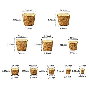 100 Pack Cork Stoppers Wine Bottle Cork Stoppers Wooden Tapered Cork Plugs Replacement Assorted Corks for Wine Beer Bottle Crafts, 10 Sizes