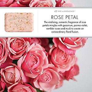 Pre de Provence Artisanal French Moisturizing Soap Bar, Shea Butter Enriched, Quad Milled for Long Lasting Rich Smooth Lather, 5.3 Ounce, Rose Petal