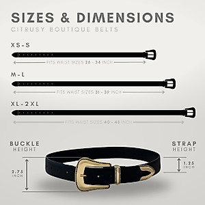 Citrusy Boutique Western Belt 2-Pack | Country Western Fashion Cowgirl Belts for Women | Cute Chunky Gold Western Belt Buckle | Cream and Black PU Leather Belts (Western Pack | Size M-L)