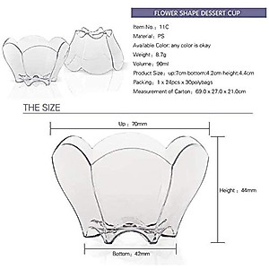 QXcom 60 Pieces 3 Oz 90ml Clear Plastic Ice Cream Petal Dessert Bowls Disposable Flower Shape Dessert Cake Snack Bowl Cups Sundae Dessert Bowls Salad Appetizer Serving Bowl Party Favor Wedding Bowl