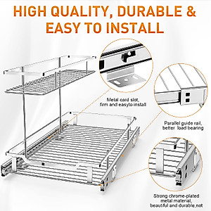 Tksrn Pull Out Cabinet Organizer, Under Sink Organizer Kitchen Slide Out Storage Shelf with 2 Tier Sliding Wire Drawer - 12.6W x 21D x 13H - Request at Least 13 inch Cabinet Opening